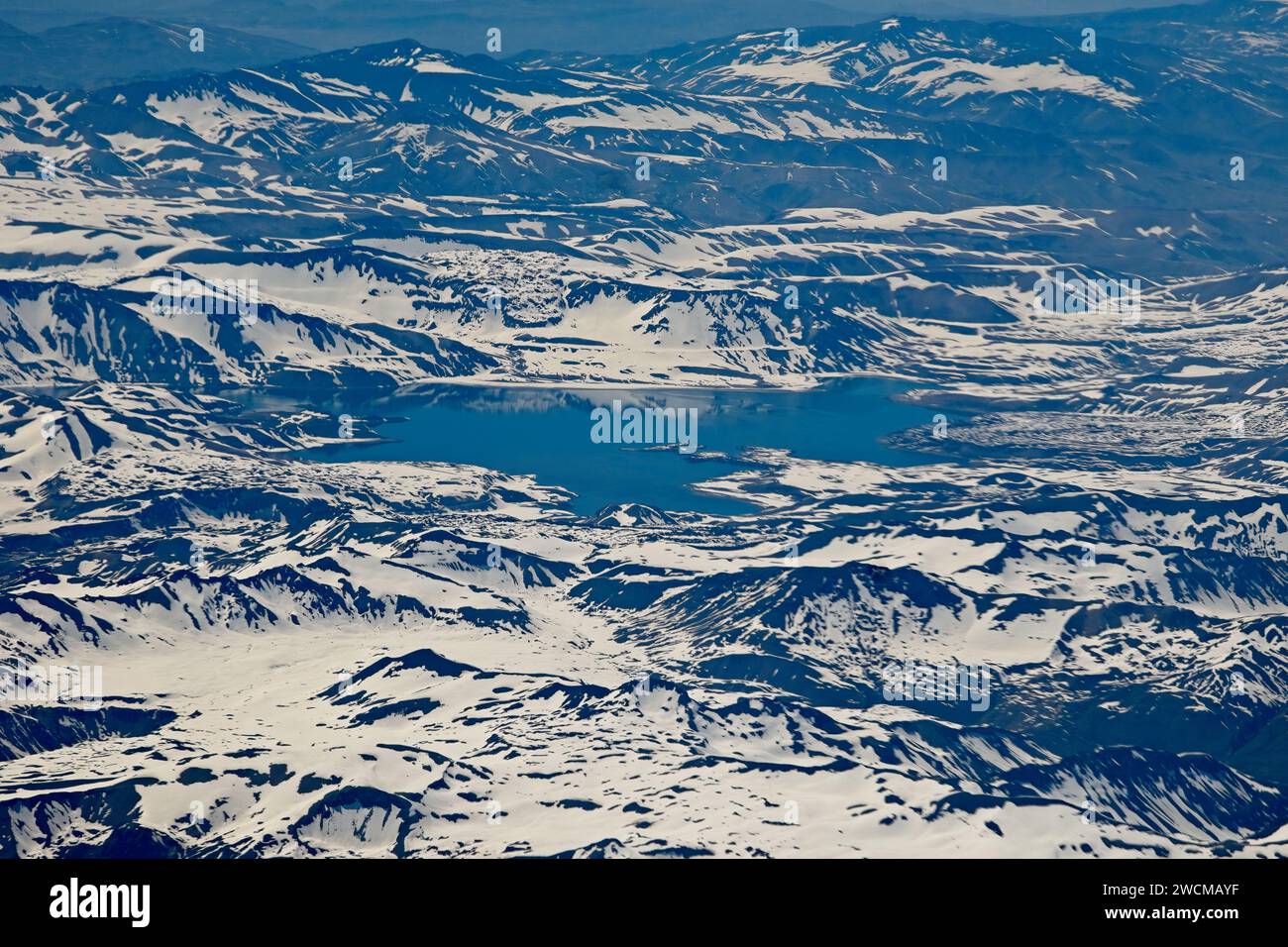 The Andes, Chile, Flying over the Andes mountain range approaching ...