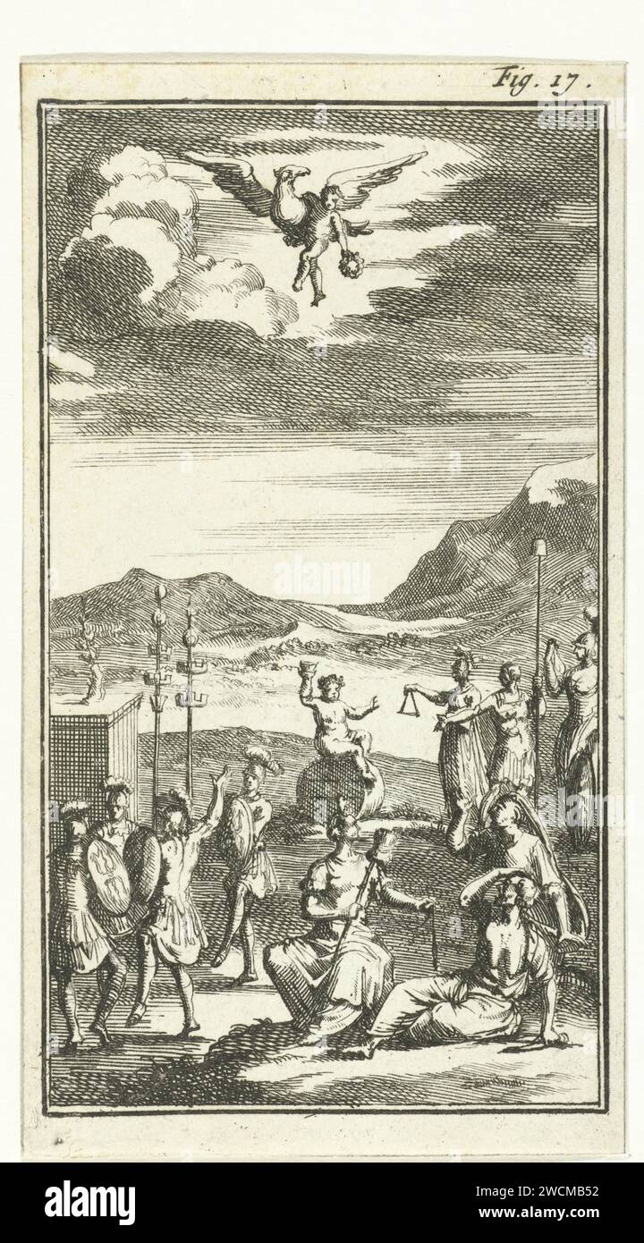Bacchus raises his wine glass on the Vrede, Jan Luyken, 1691 print ...