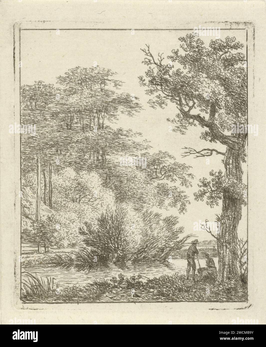 Two people on a Beek, Hermanus Fock, 1781 - 1822 print Landscape with ...