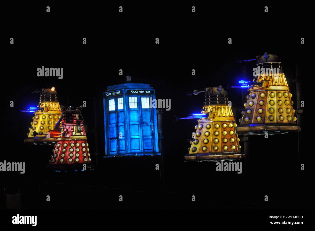 Blackpool illuminations, UK, showing daleks and Dr Who's tardis Stock ...