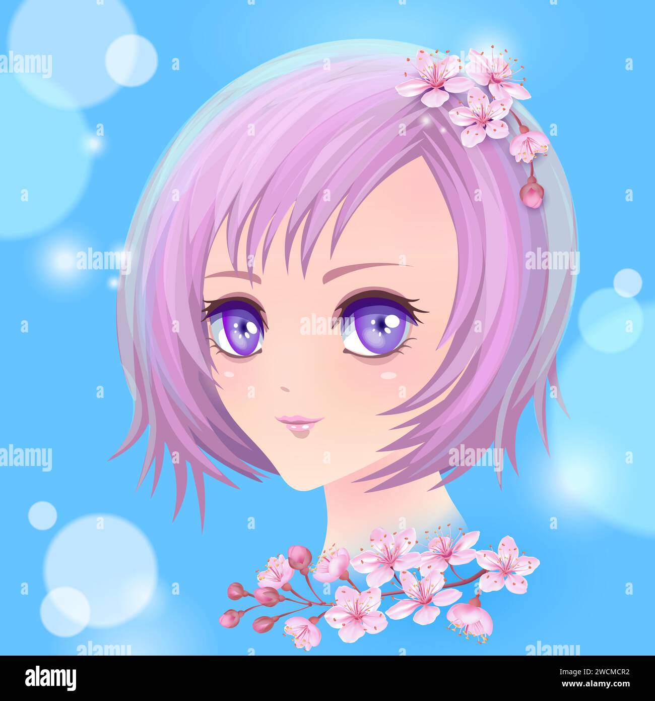 Girl portrait in anime style. Vector drawing in manga style. Cute young ...