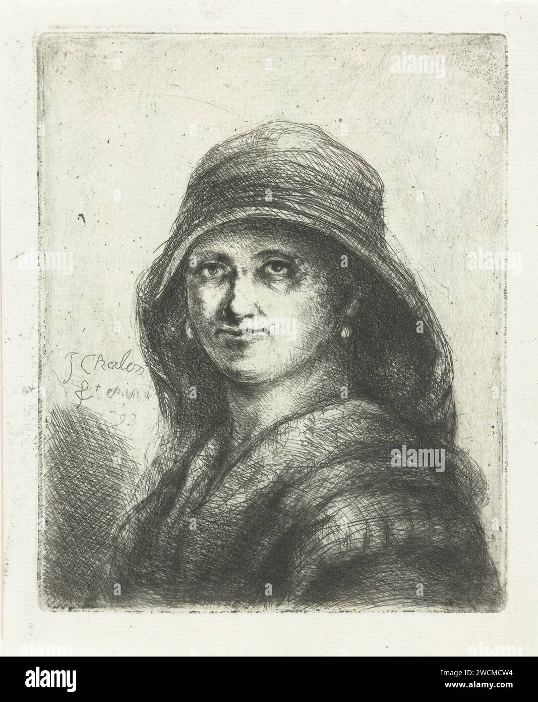 Woman with hood, Jan Chalon, 1793 print Portrait of a young woman. Bust ...