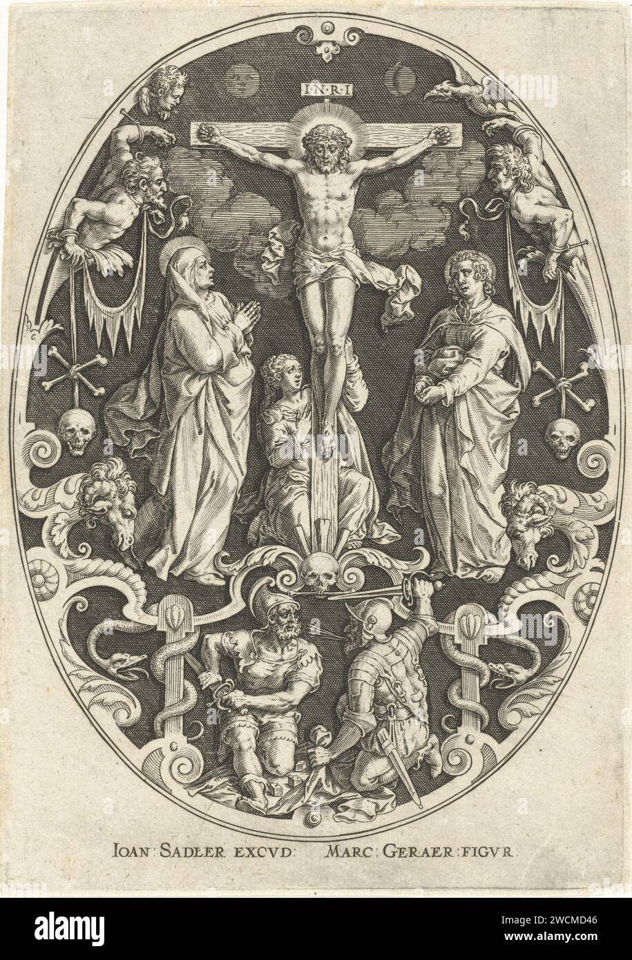 Christ on the Cross, Johann Sadeler (I), After Marcus Gheeraerts (I), 1560 - 1600 print Christ ...