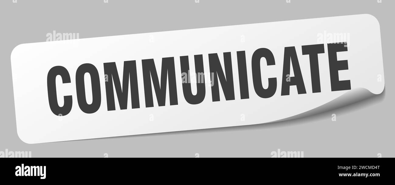 communicate sticker. communicate rectangular label isolated on white ...