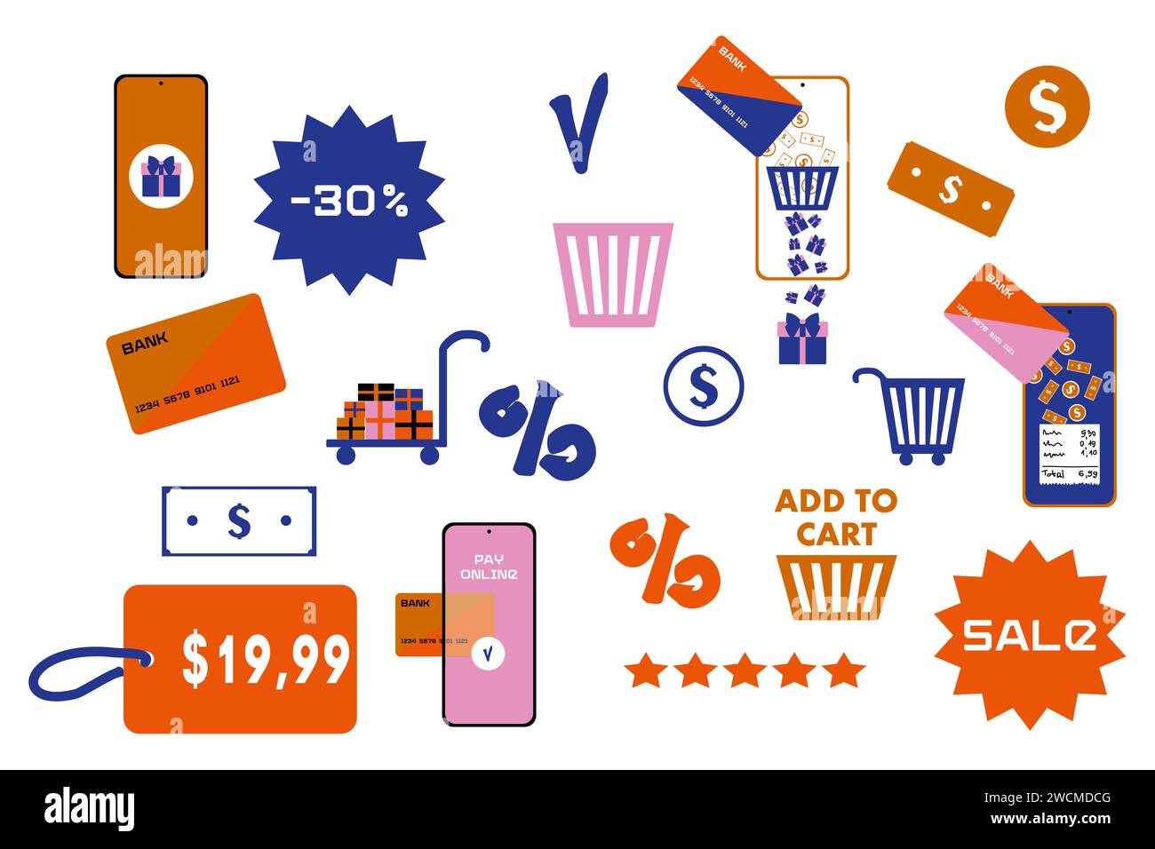 Set of Modern Online shopping concept elements isolated on White ...