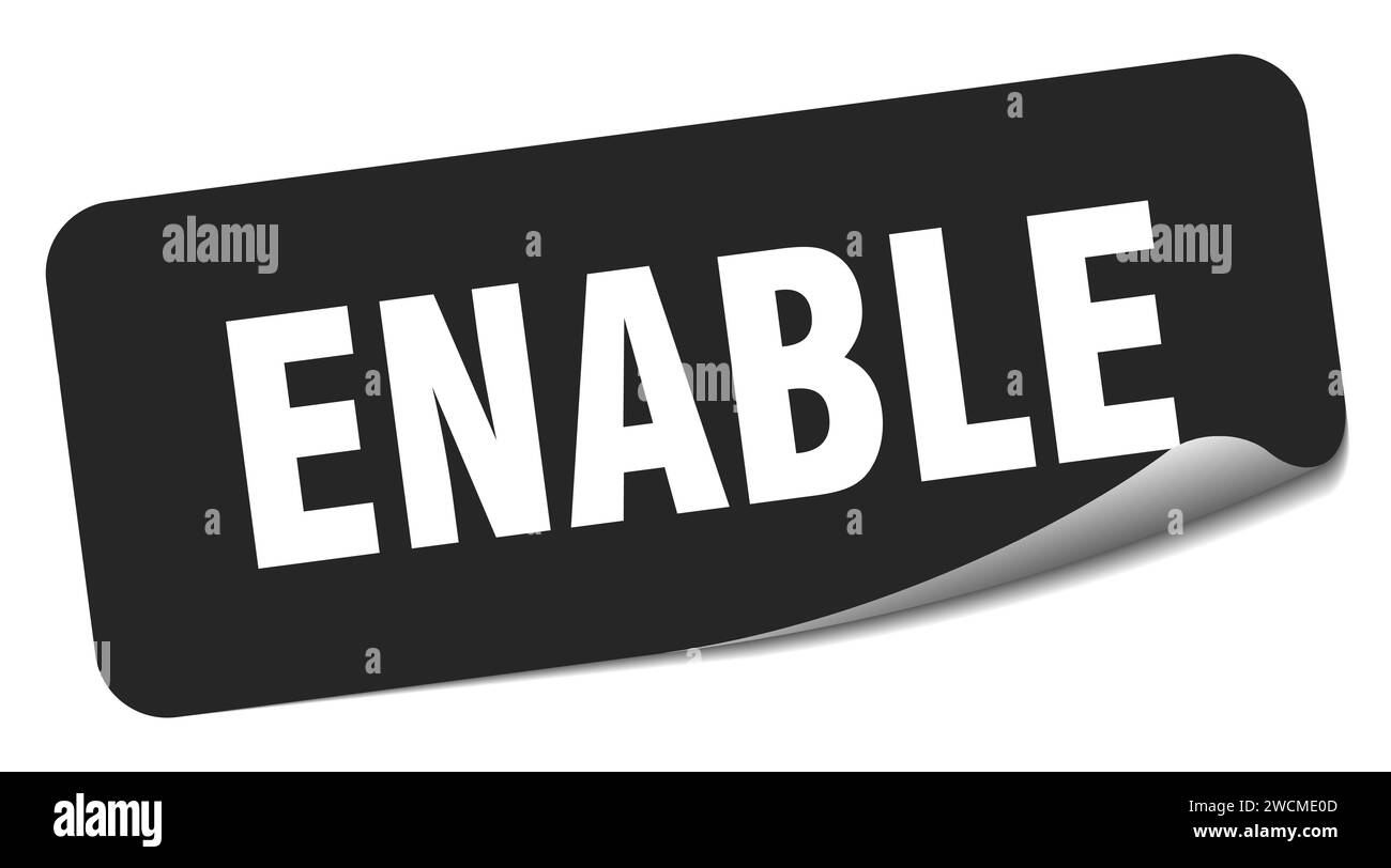 enable sticker. enable rectangular label isolated on white background ...