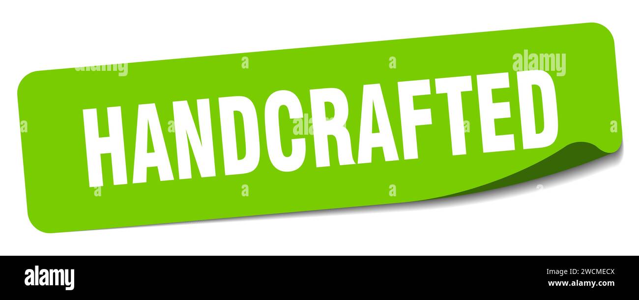 hand crafted sticker. hand crafted rectangular label isolated on white ...