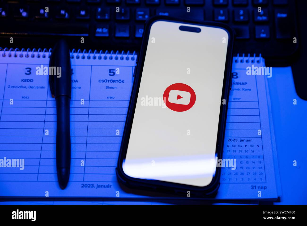 Apple iPhone 14 Pro Max smartphone with YOUTUBE logo. YouTube is a ...