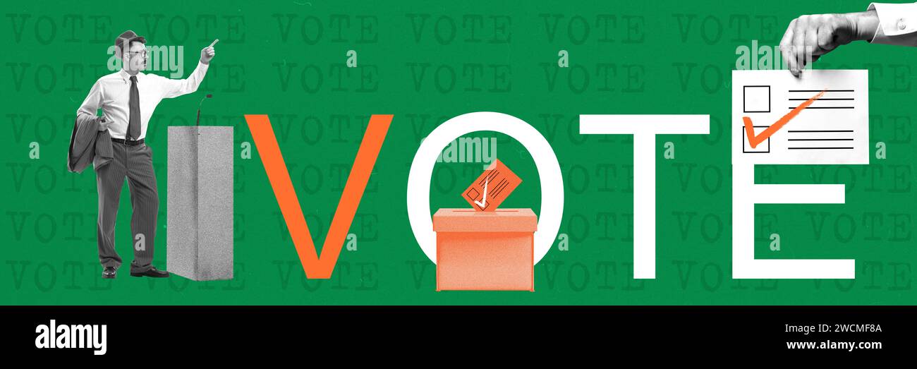From candidate speech to voting. Ballot paper with checkmark ...