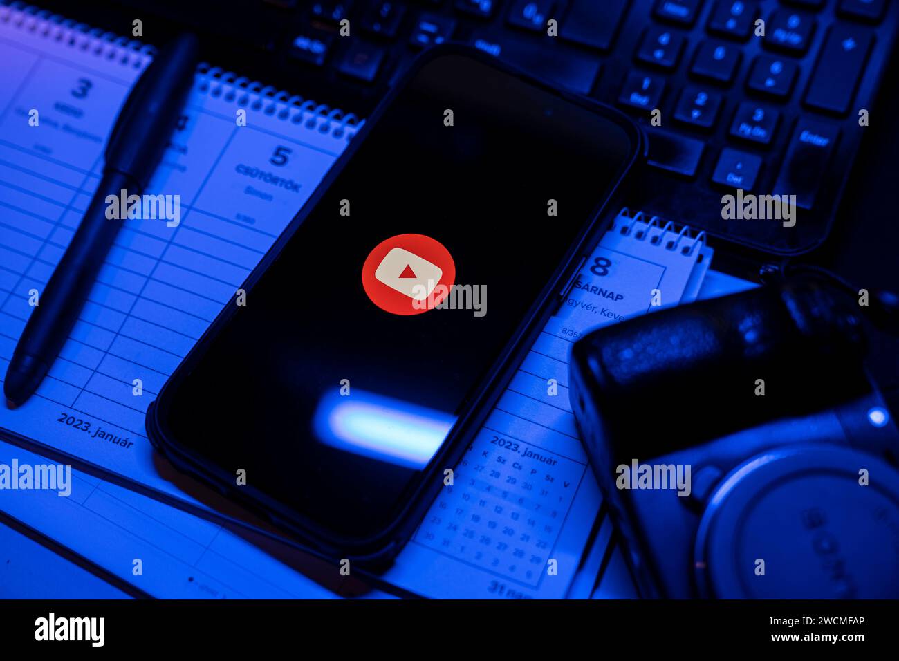 Apple iPhone 14 Pro Max smartphone with YOUTUBE logo. YouTube is a ...