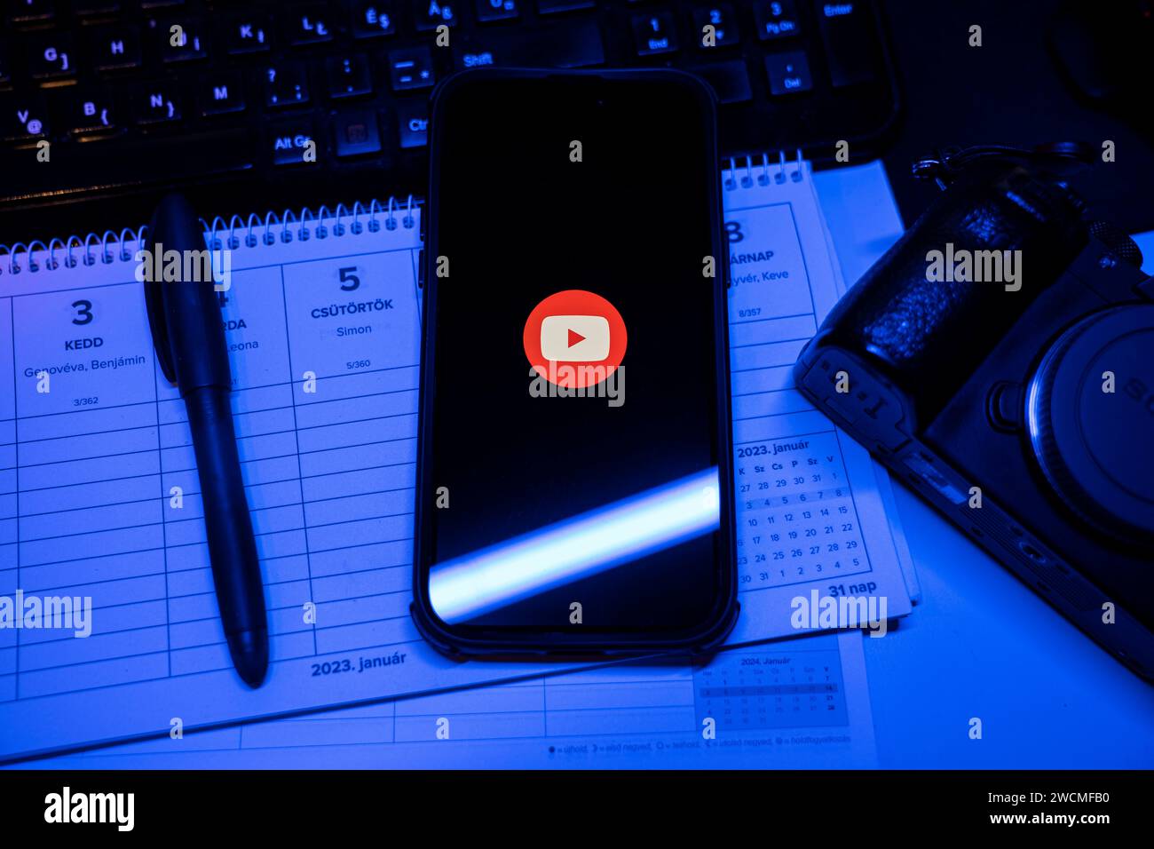 Apple iPhone 14 Pro Max smartphone with YOUTUBE logo. YouTube is a ...