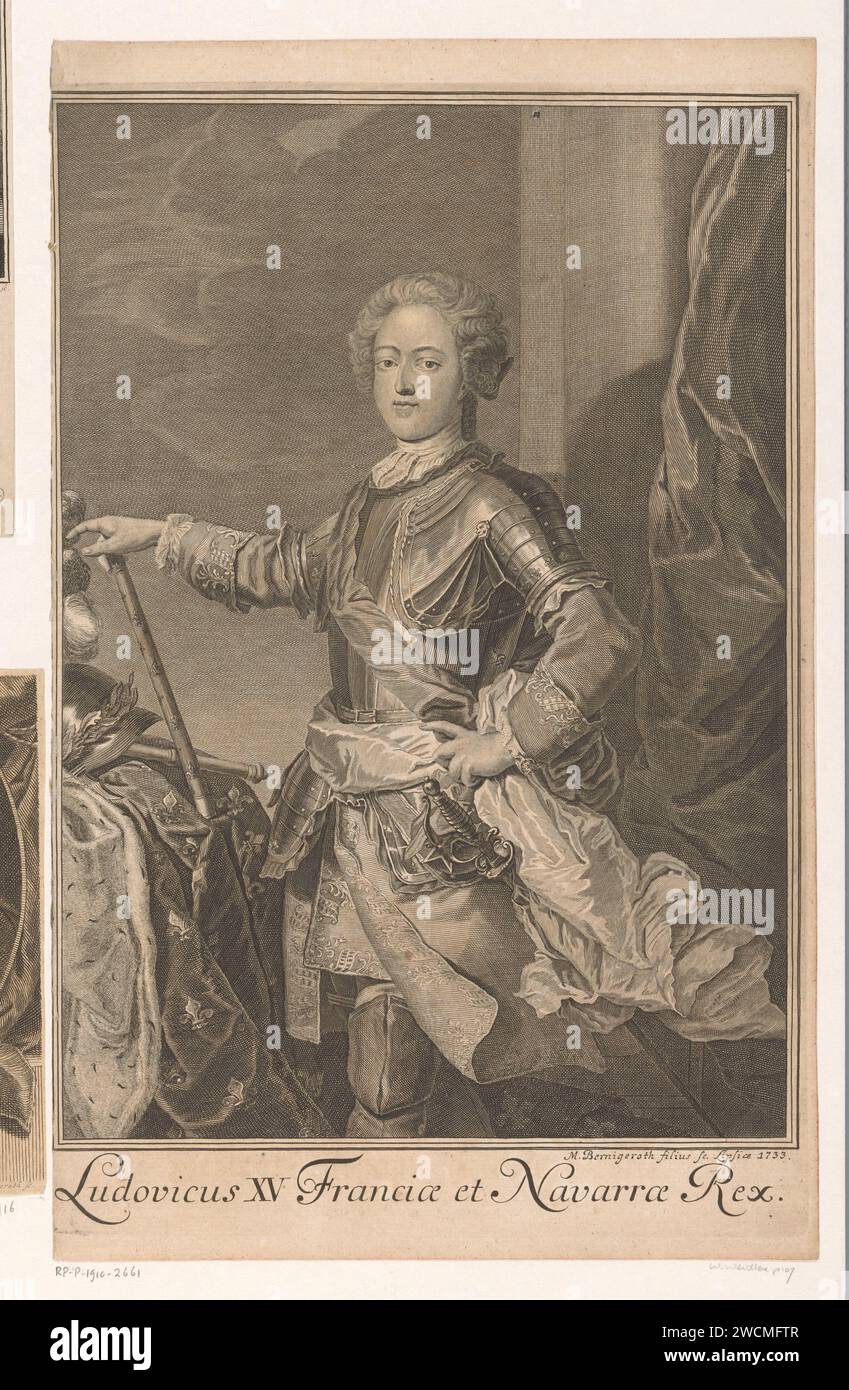 Portrait of Lodewijk XV van France, Johann Martin Bernigeroth, after ...