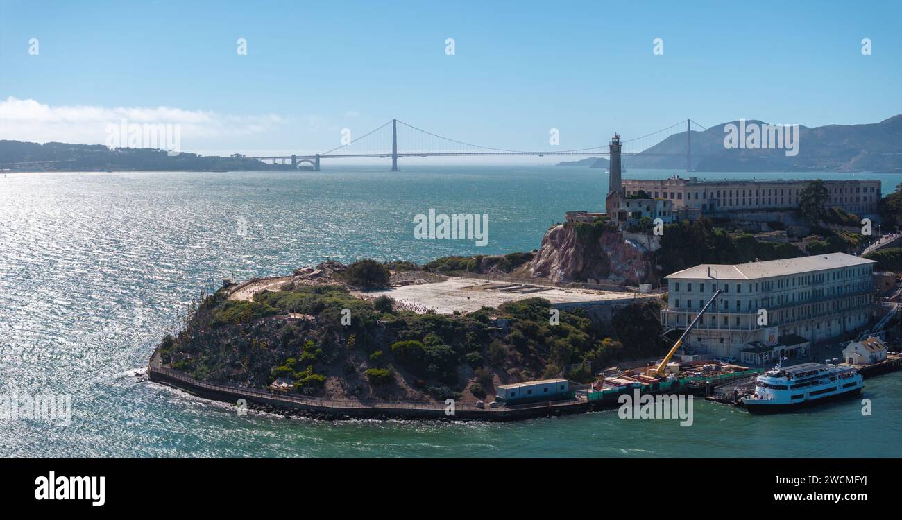 Aerial view of the prison island of Alcatraz in San Francisco Bay Stock ...