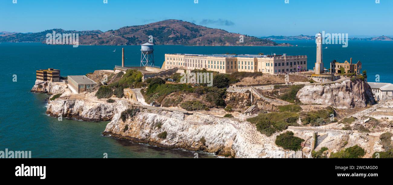 Aerial view of the prison island of Alcatraz in San Francisco Bay Stock ...
