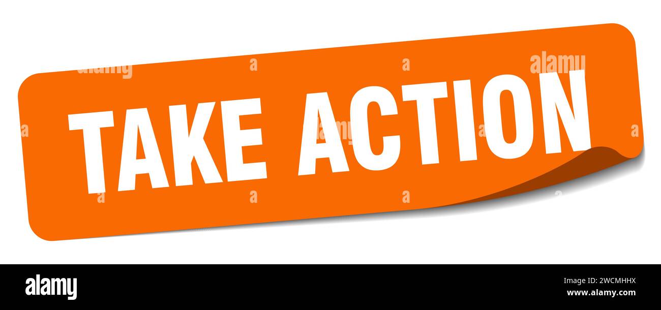 take action sticker. take action rectangular label isolated on white ...