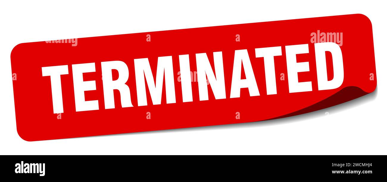 terminated sticker. terminated rectangular label isolated on white ...