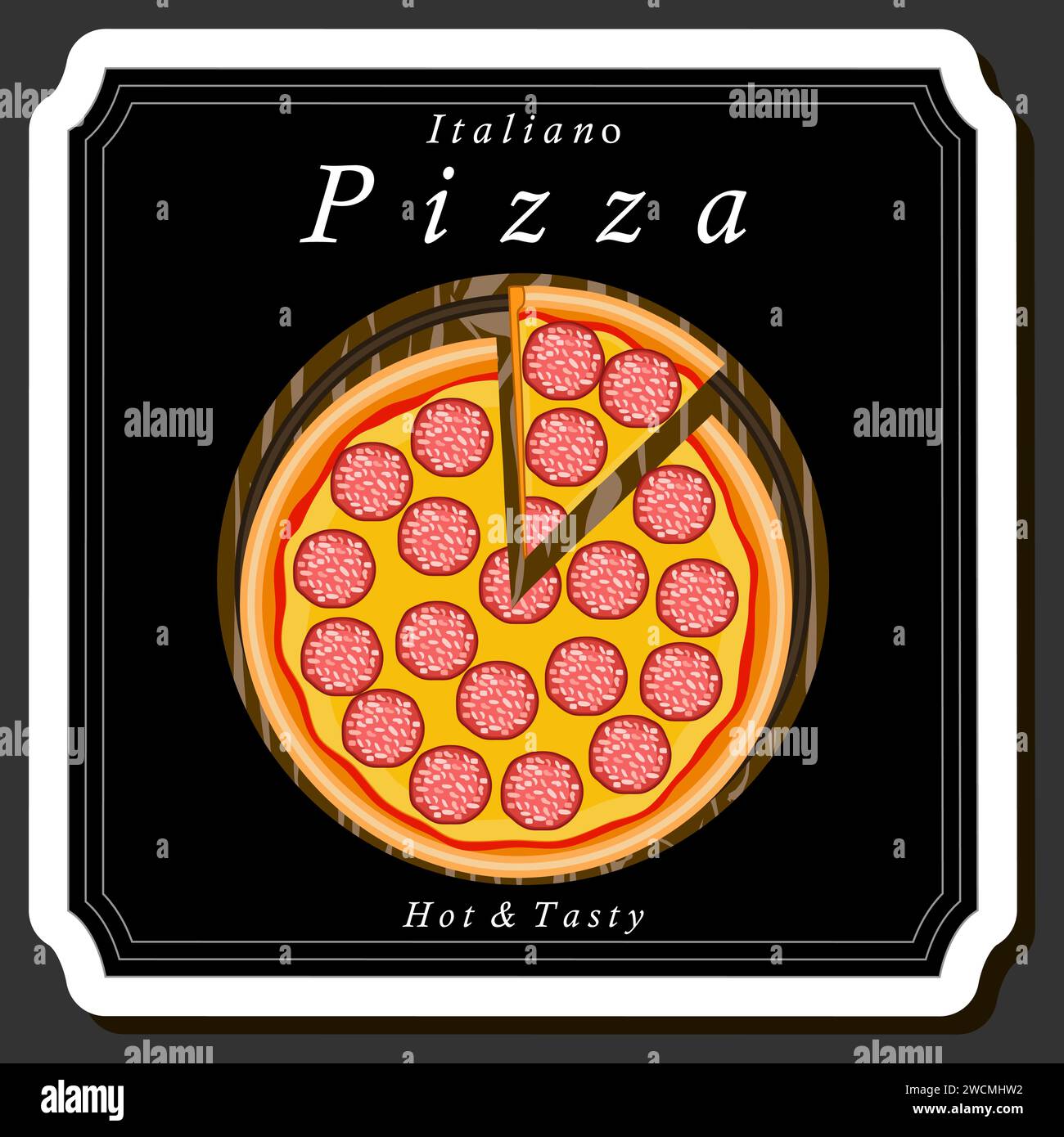 Illustration on theme big hot tasty pizza to pizzeria menu, Italian ...