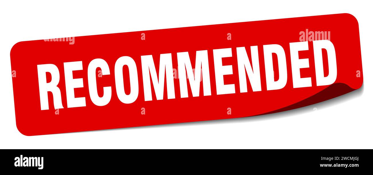 recommended sticker. recommended rectangular label isolated on white ...