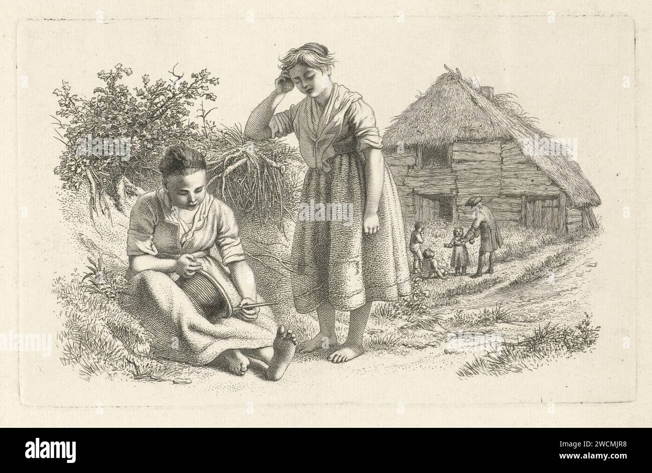 Two women and a man with children for a barn, Jacob Ernst Marcus, 1815 ...