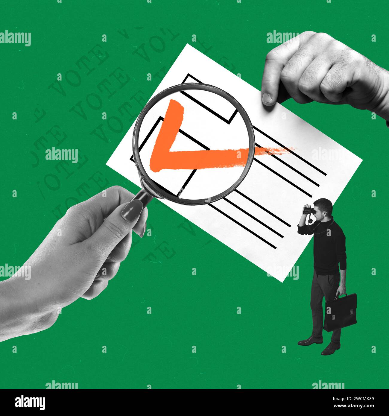 Voting policy. Young man looking on voting system. Ballot paper with ...