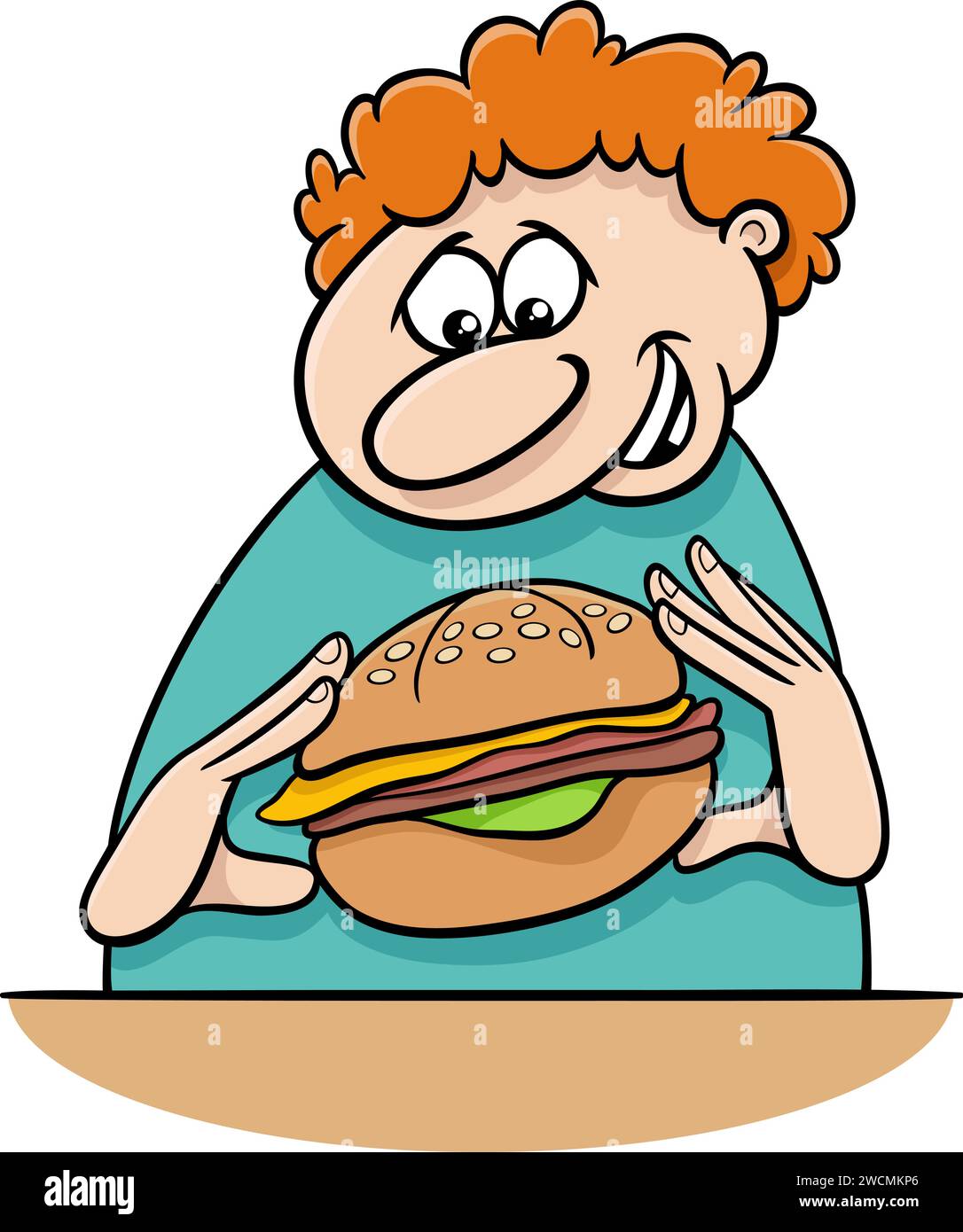 Cartoon illustration of a man eating a cheeseburger Stock Vector Image ...