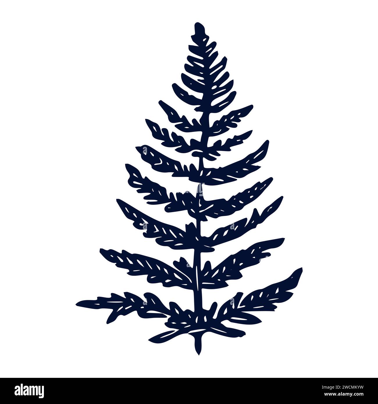Handmade blockprint fern leaf motif clipart in folkart scandi style ...