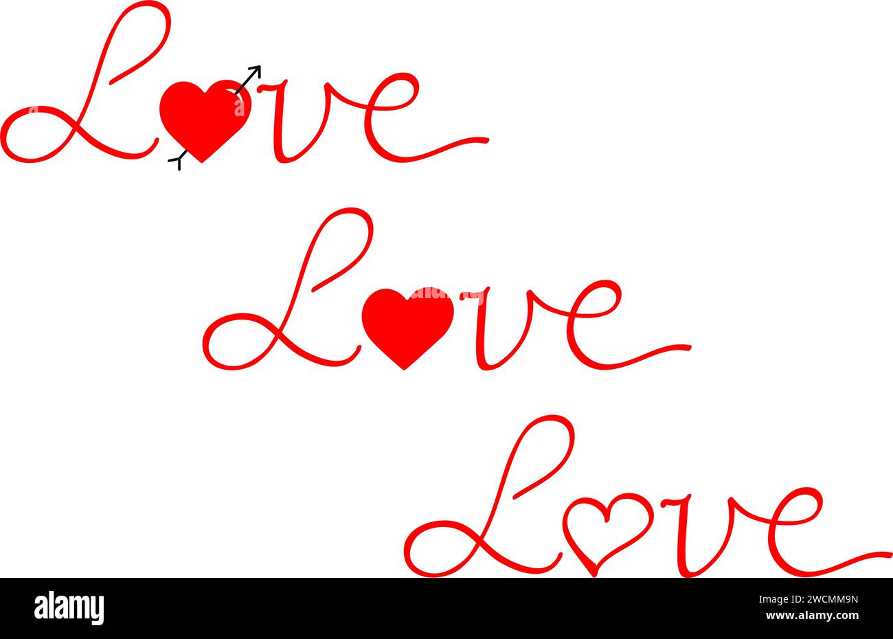 Hand drawn lettering Love message set. Flat vector illustration Stock ...