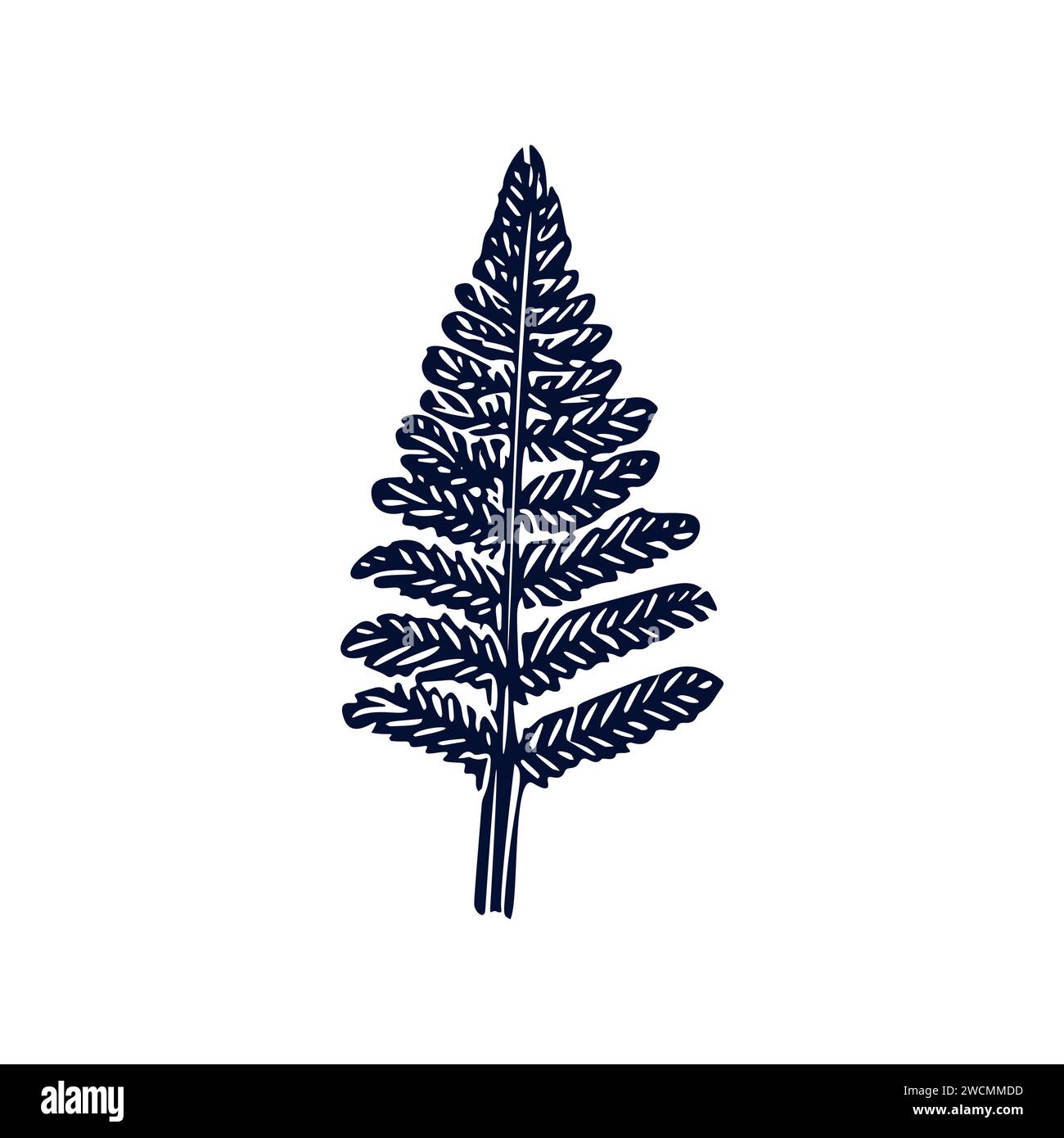 Handmade blockprint fern leaf motif clipart in folkart scandi style ...