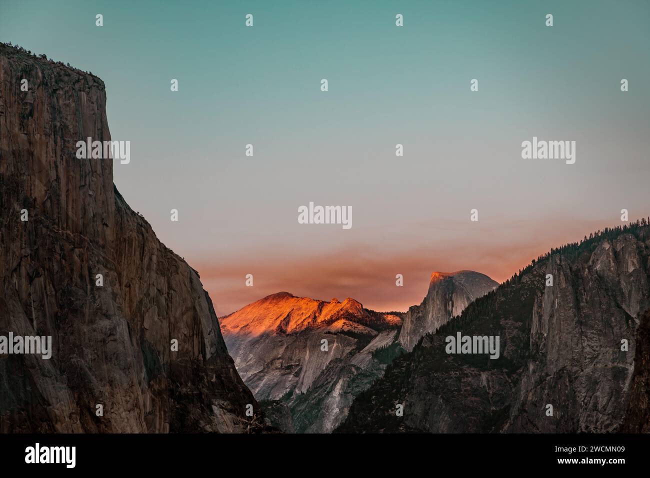 Sunset over El Capitan and Half Dome in Yosemite National Park Stock ...