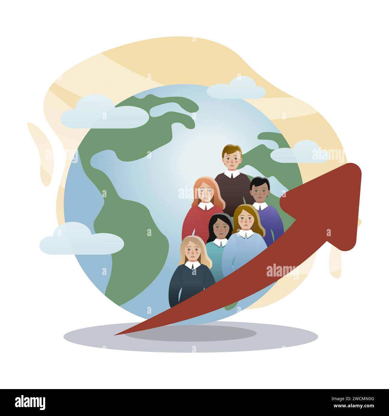 Overpopulation of the planet illustration. Earth, arrow, people ...