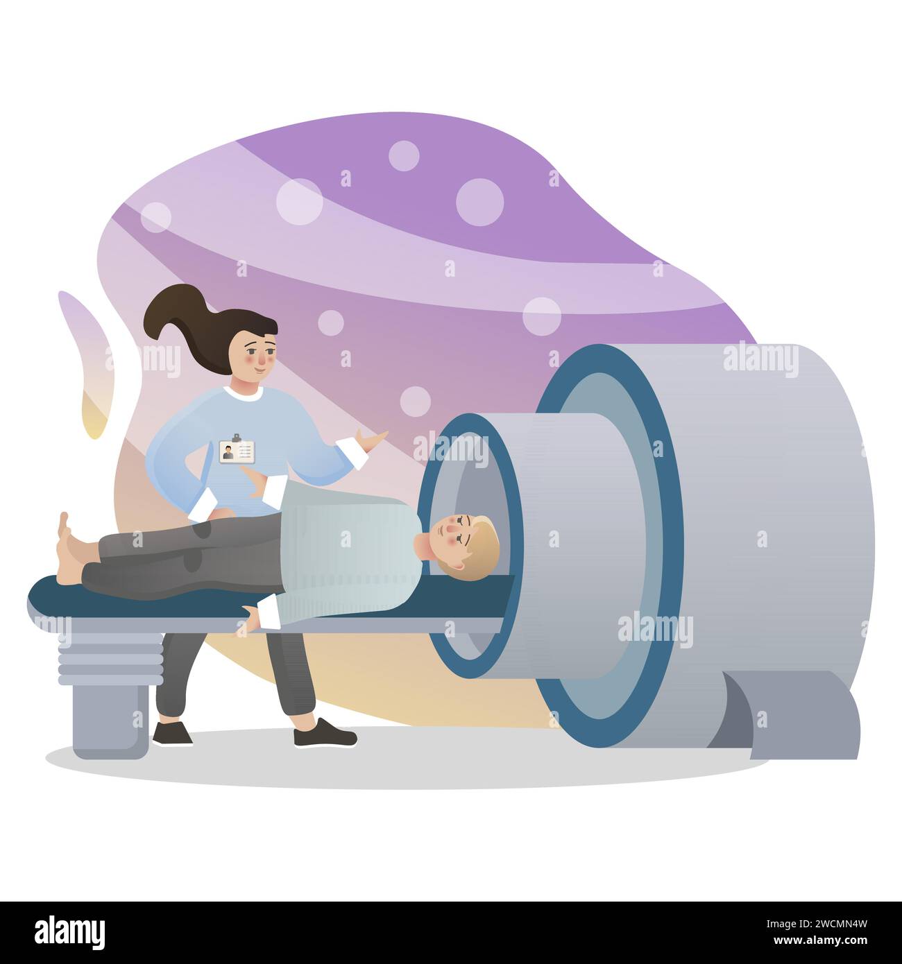 MRI test illustration. Woman, man, doctor. Editable vector graphic ...