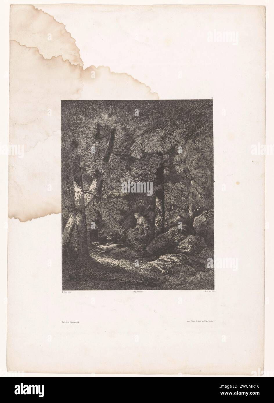 Forest face with hunter and hunting dogs, Auguste Paul Charles Anastasi, after Narcisse Virgile ...