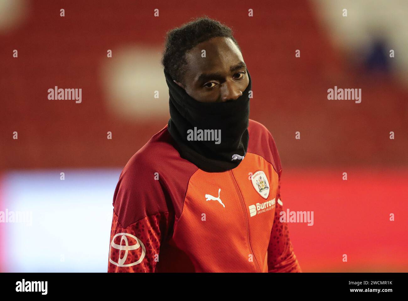 Devante Cole of Barnsley in the pregame warmup session during the Sky ...
