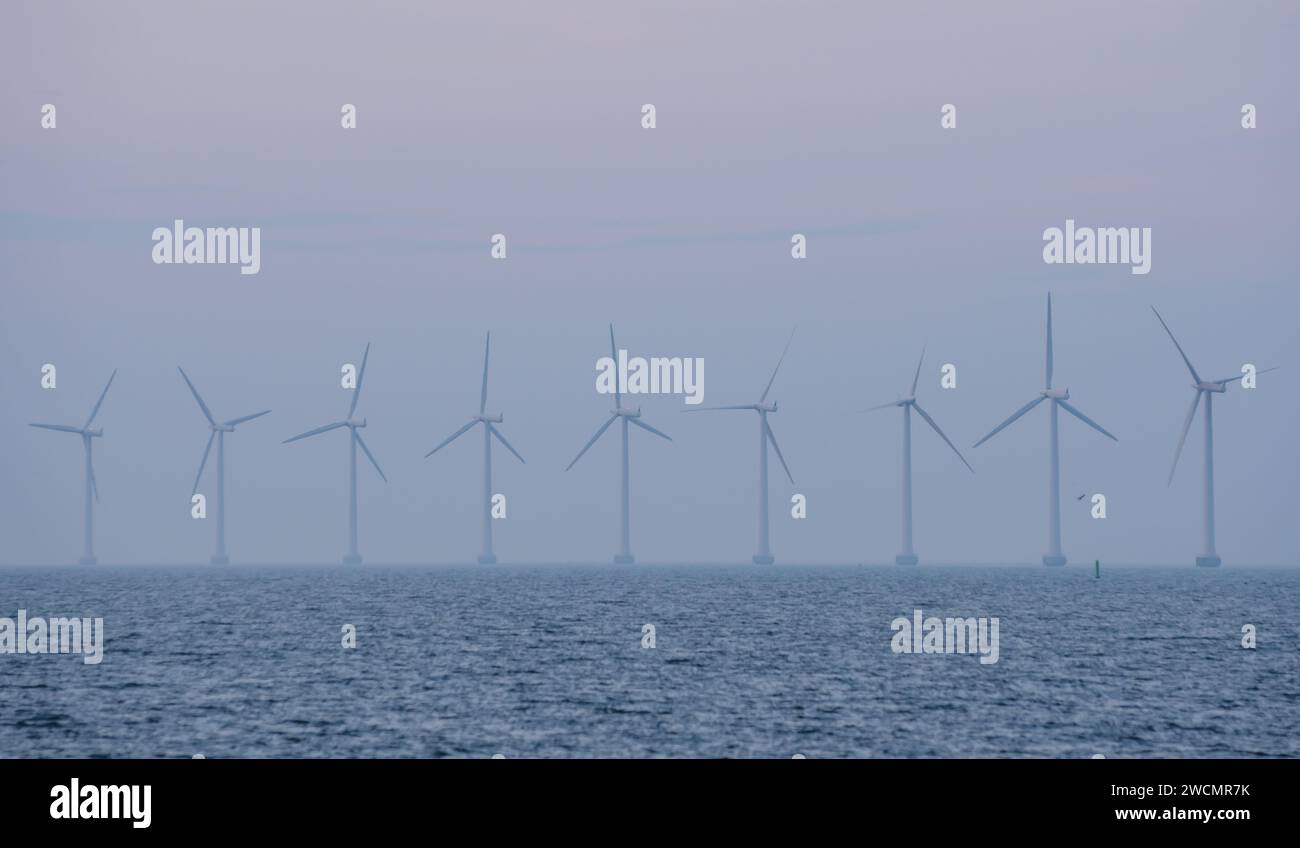 Offshore wind turbines at the sea near Copenhagen, Denmark Stock Photo ...