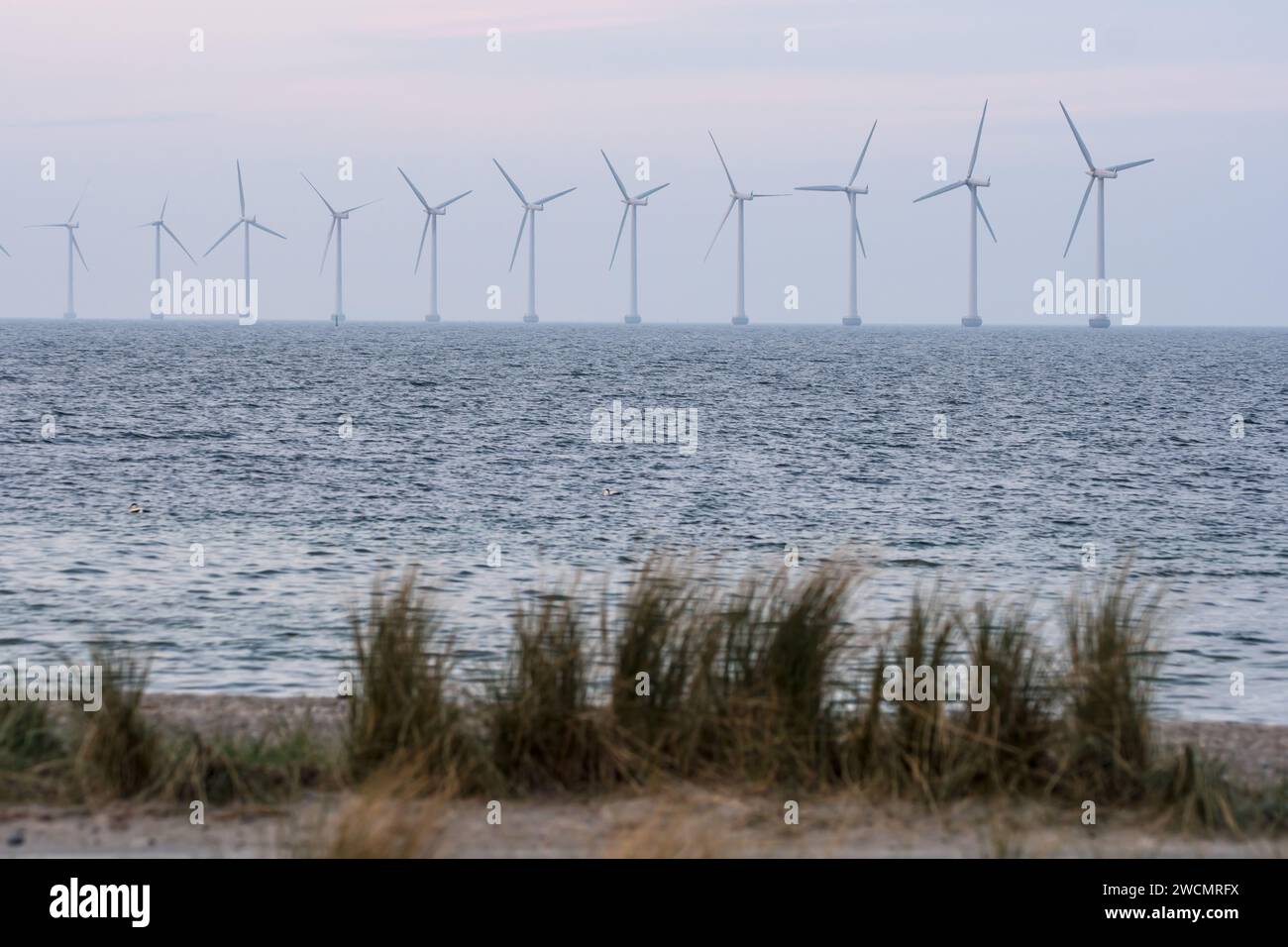 Offshore wind turbines at the sea near Copenhagen, Denmark Stock Photo ...