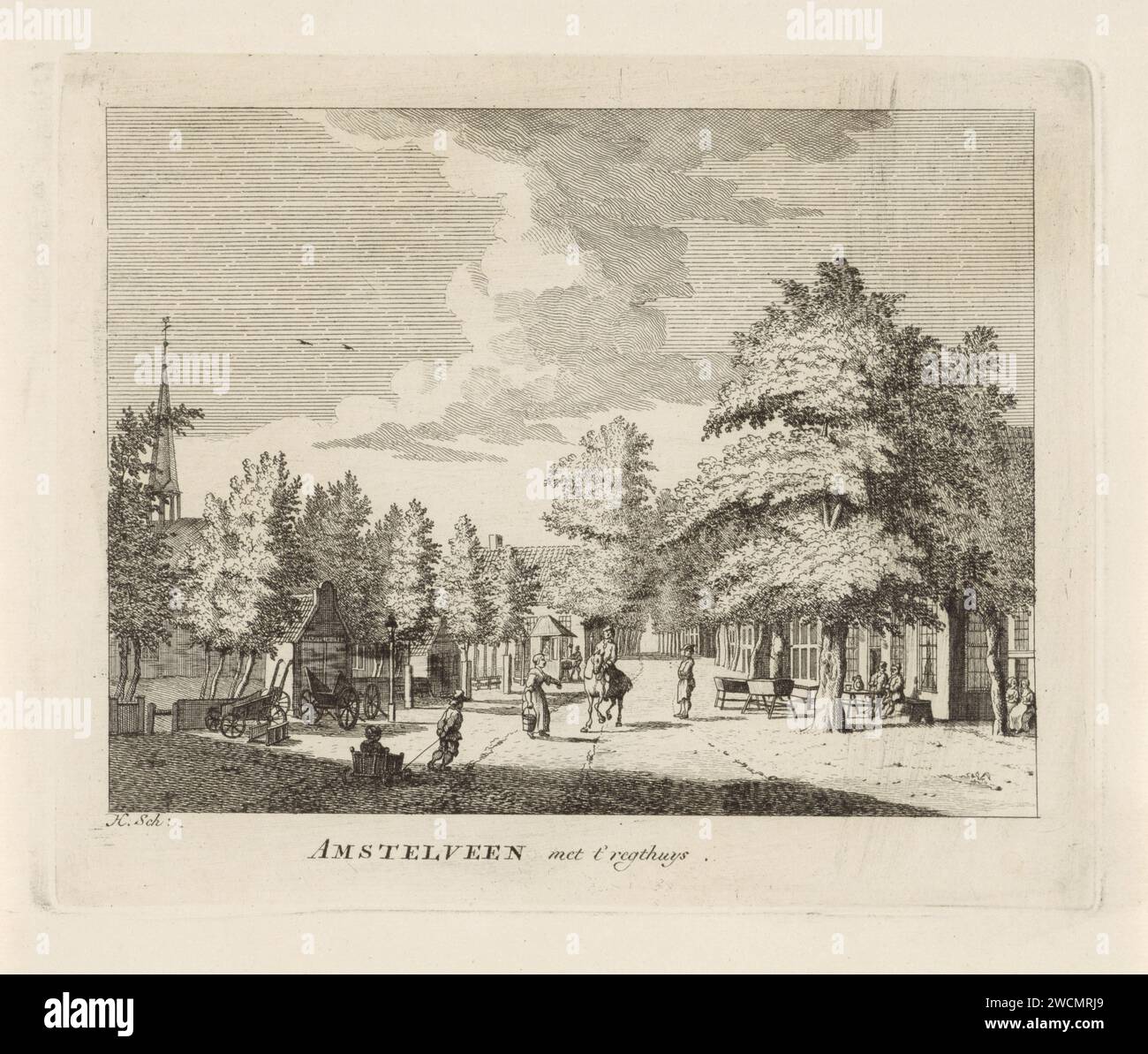 Face in Amstelveen, Hermanus Petrus Schouten, 1795 - 1805 print View on a street in Amstelveen ...