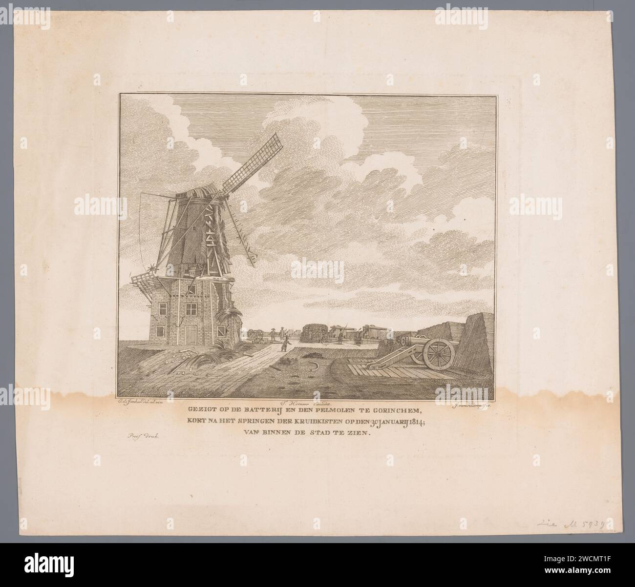 View of the Pelmolen van Gorinchem destroyed by explosion, Johannes van ...