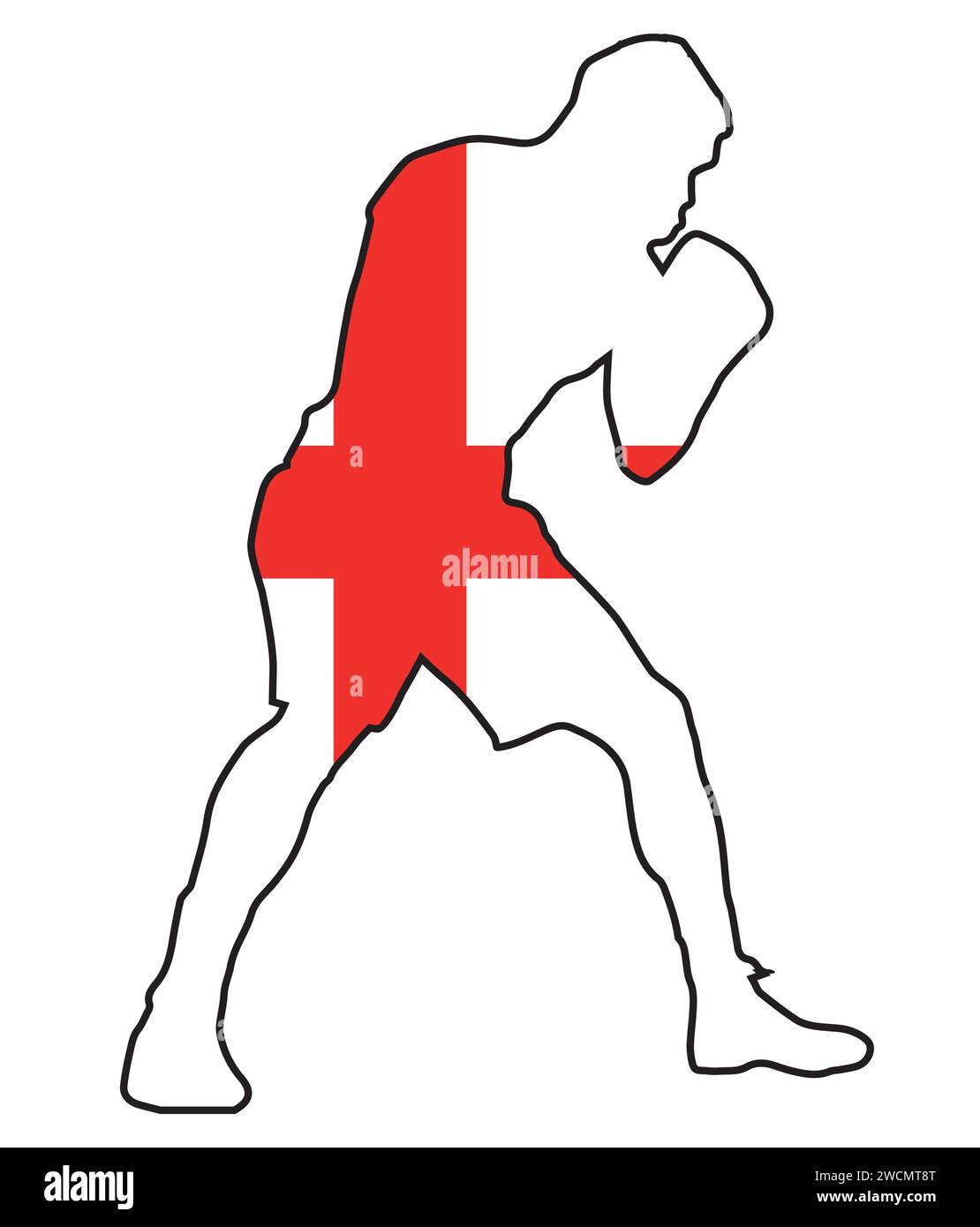Silhouette of a heavyweight boxer in outline set over the England St ...