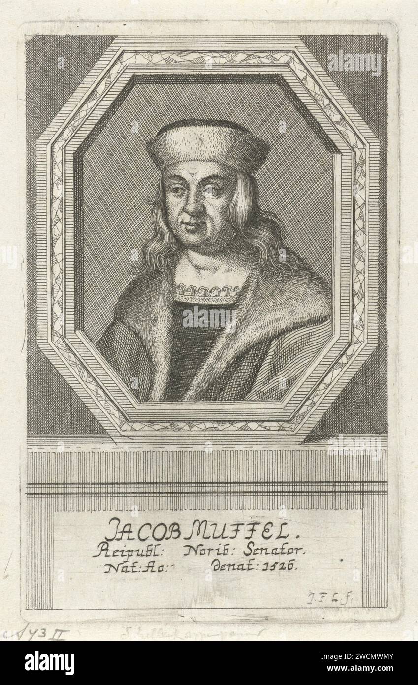 Portrait van Jacob Muffel, Johann Friedrich Leonard, 1643 - 1680 print ...