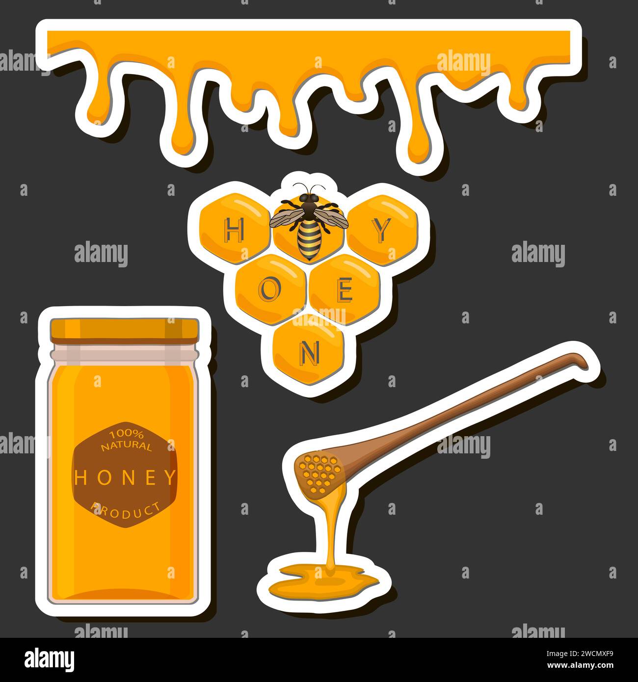 Illustration on theme sugary flowing down honey in honeycomb with bee ... Illustration on theme sugary flowing down honey in honeycomb with bee ...