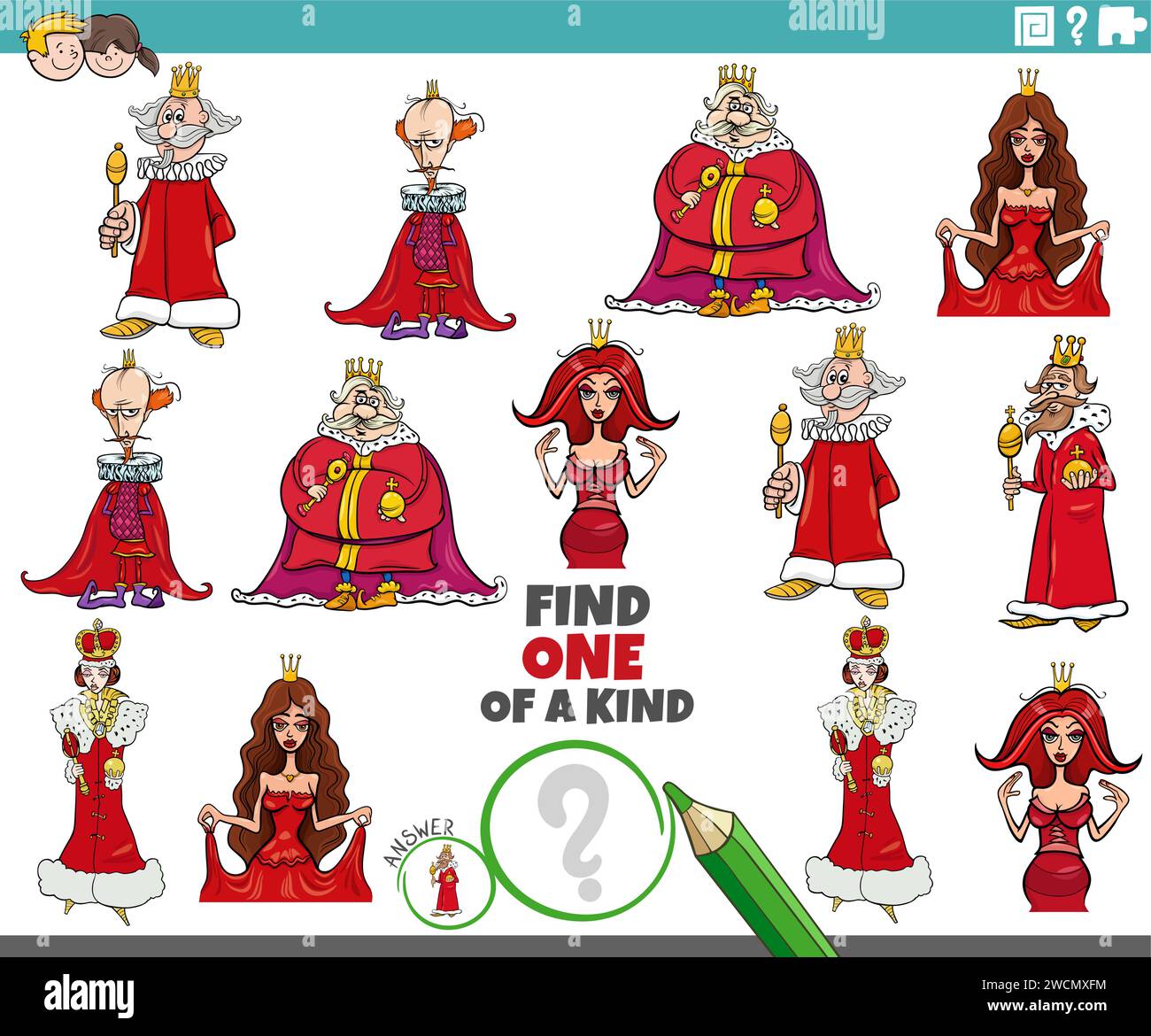 Cartoon illustration of find one of a kind picture educational activity ...