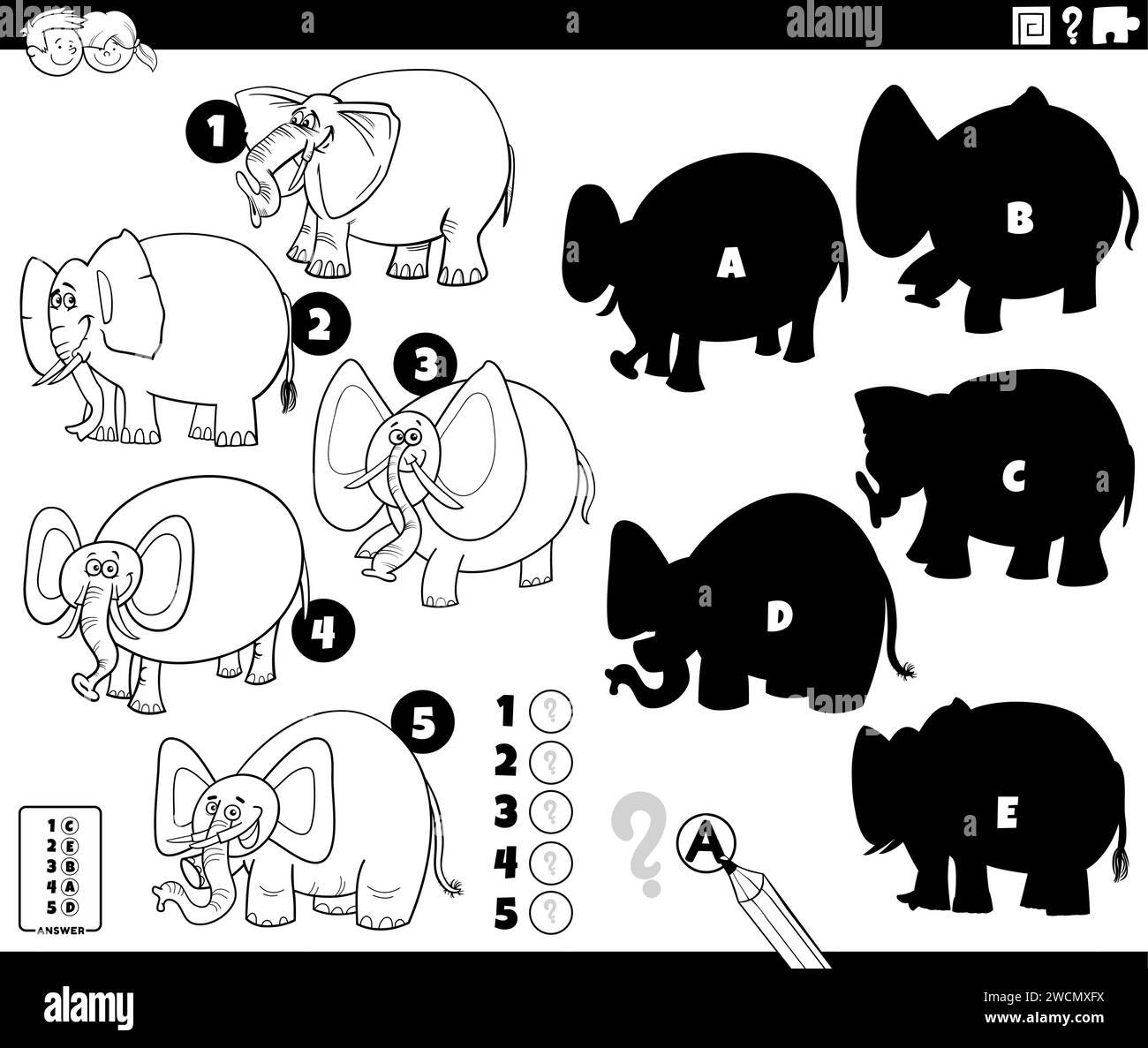 cartoon illustration of finding the right shadows to the pictures ...