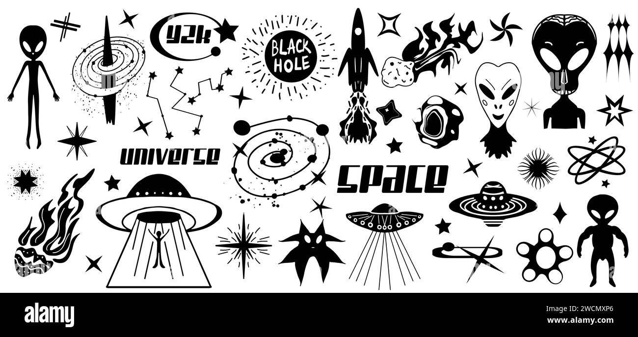 Sci-fi icons set. Ufo, space, universe, future. Flying saucer, Alien ...