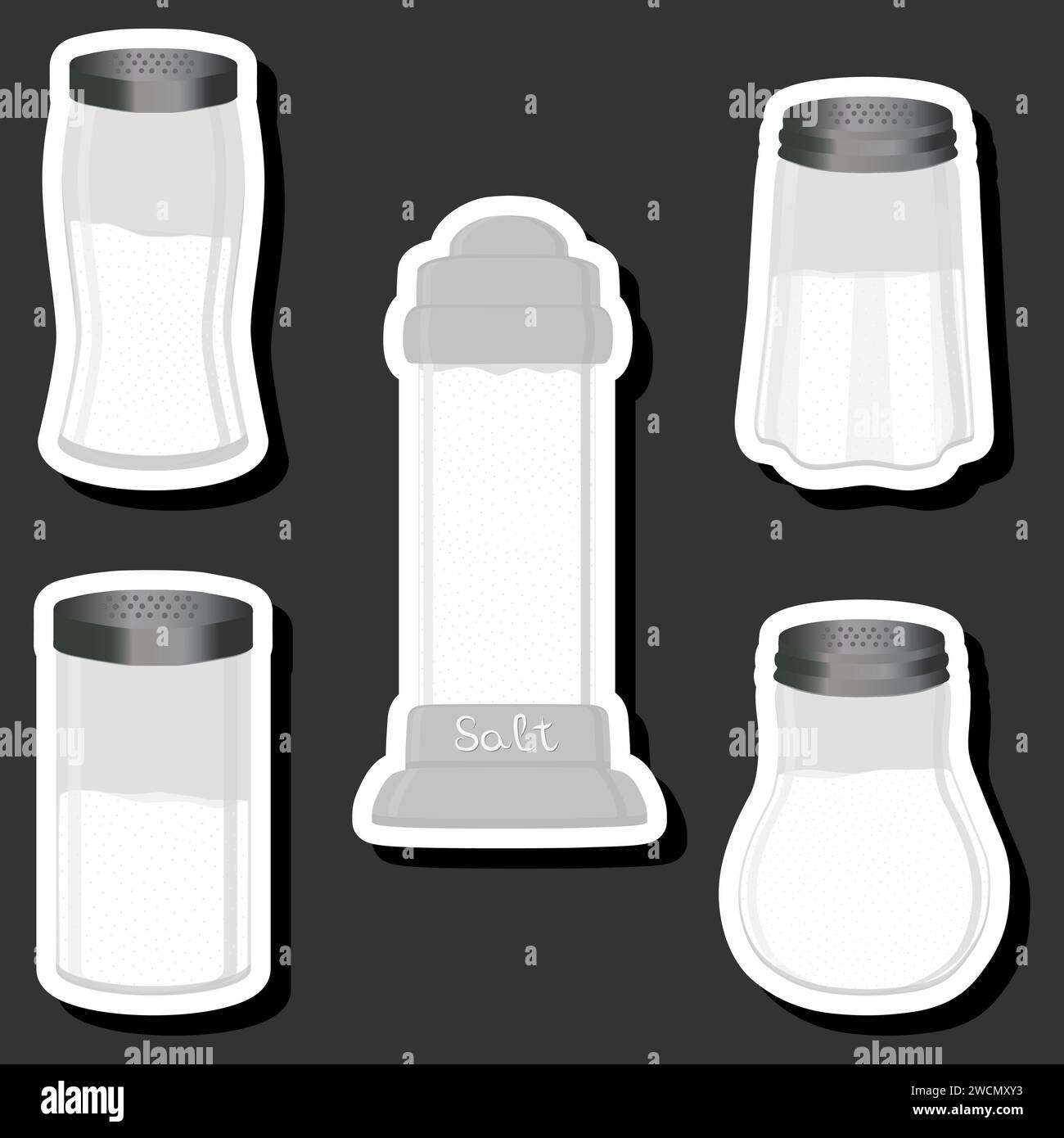 Illustration on theme big set different types ware filled salt for ...