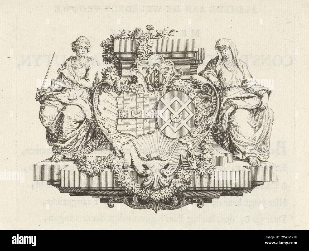 Coat of arms flanked by Justice and Faith, Jacob Folkema, After ...