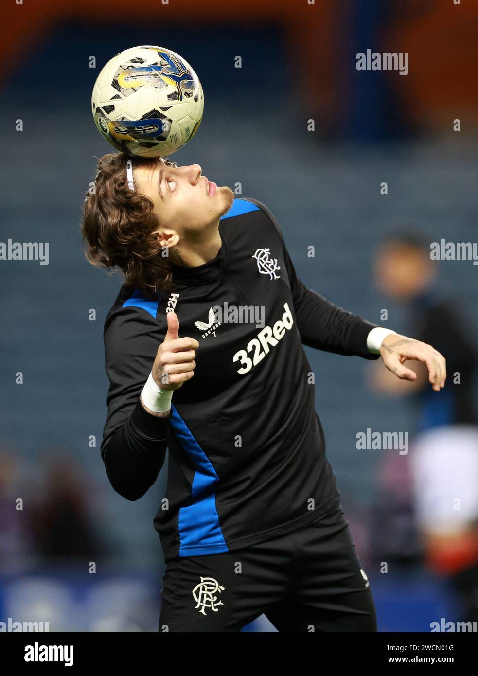 Rangers' Fabio Silva warms up ahead of a friendly match at the Ibrox ...