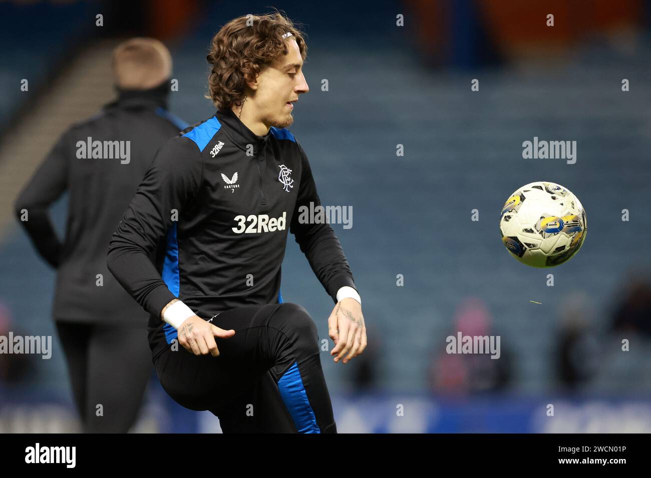Rangers' Fabio Silva warms up ahead of a friendly match at the Ibrox ...