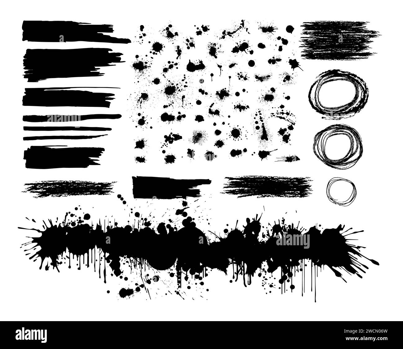 Black brush stroke set isolated on background. Paint brush stroke hand ...