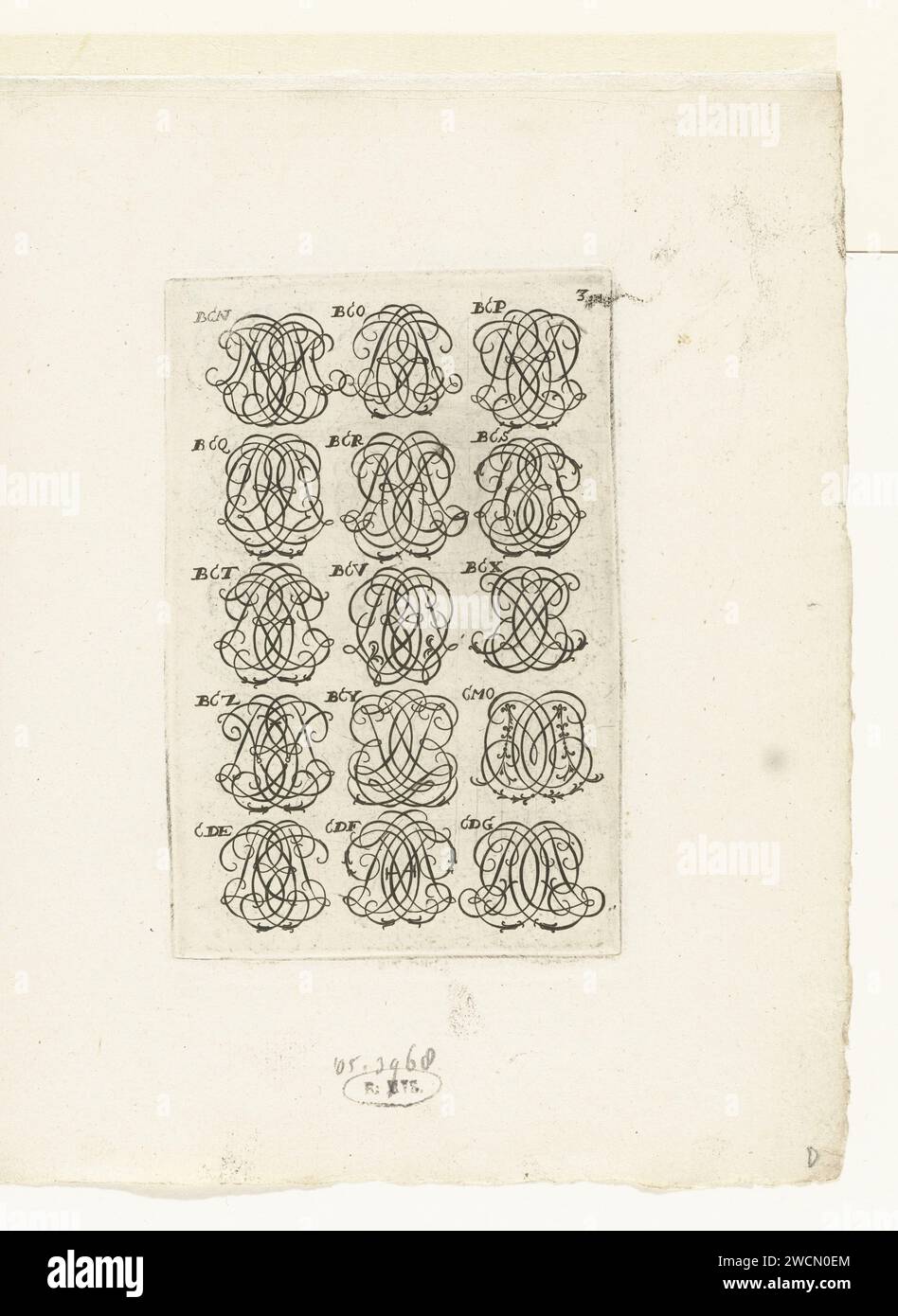 Fifteen letter monograms (BGN-CDG), c. 1690 - c. 1691 print From series ...