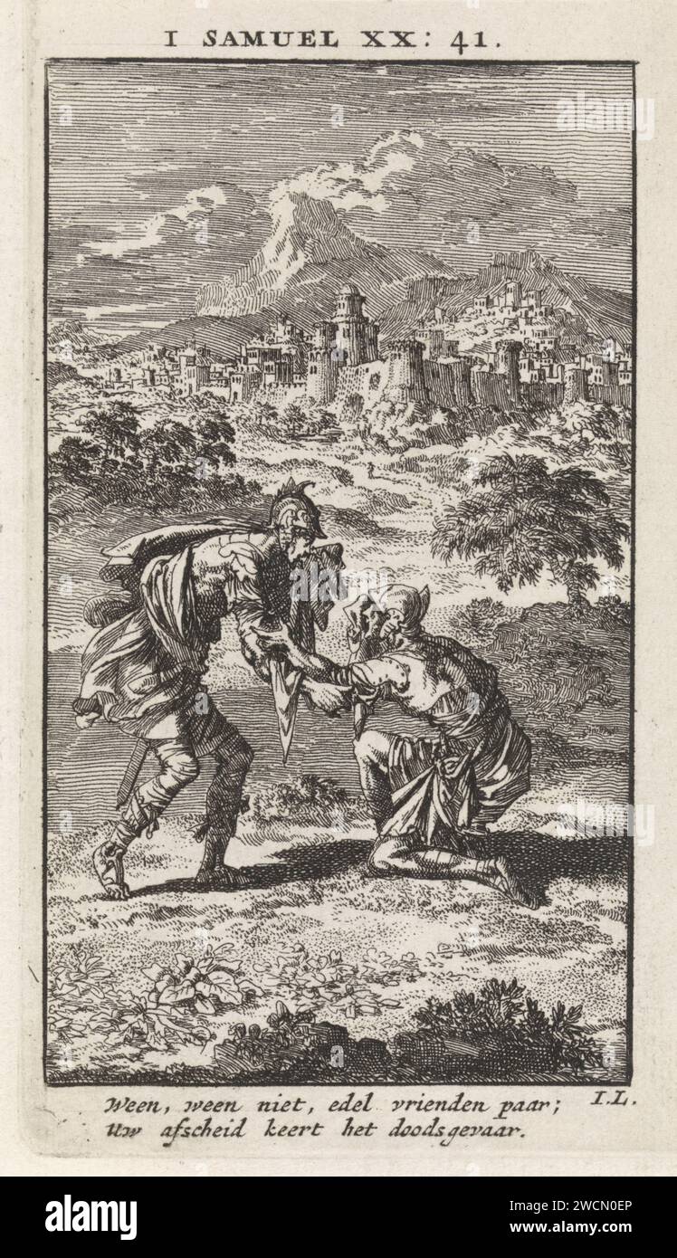 Farewell to David and Jonathan, Jan Luyken, 1712 print Amsterdam paper ...